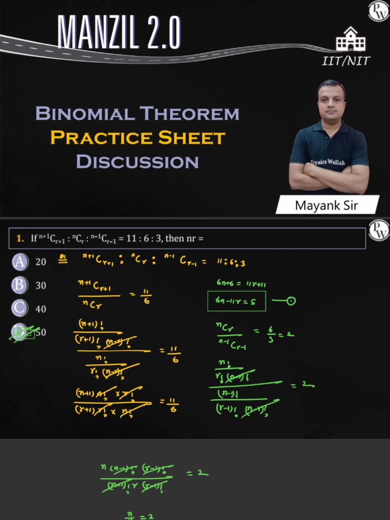 Binomial Theorem - Practice Sheet Solution Notes | PDF