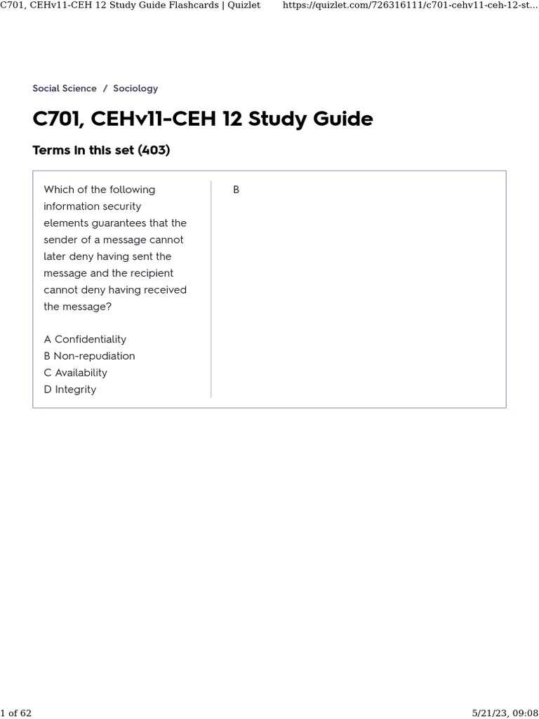 C701, CEHv11-CEH 12 Study Guide Flashcards Quizlet | PDF | Computer Virus | Transmission Control ...
