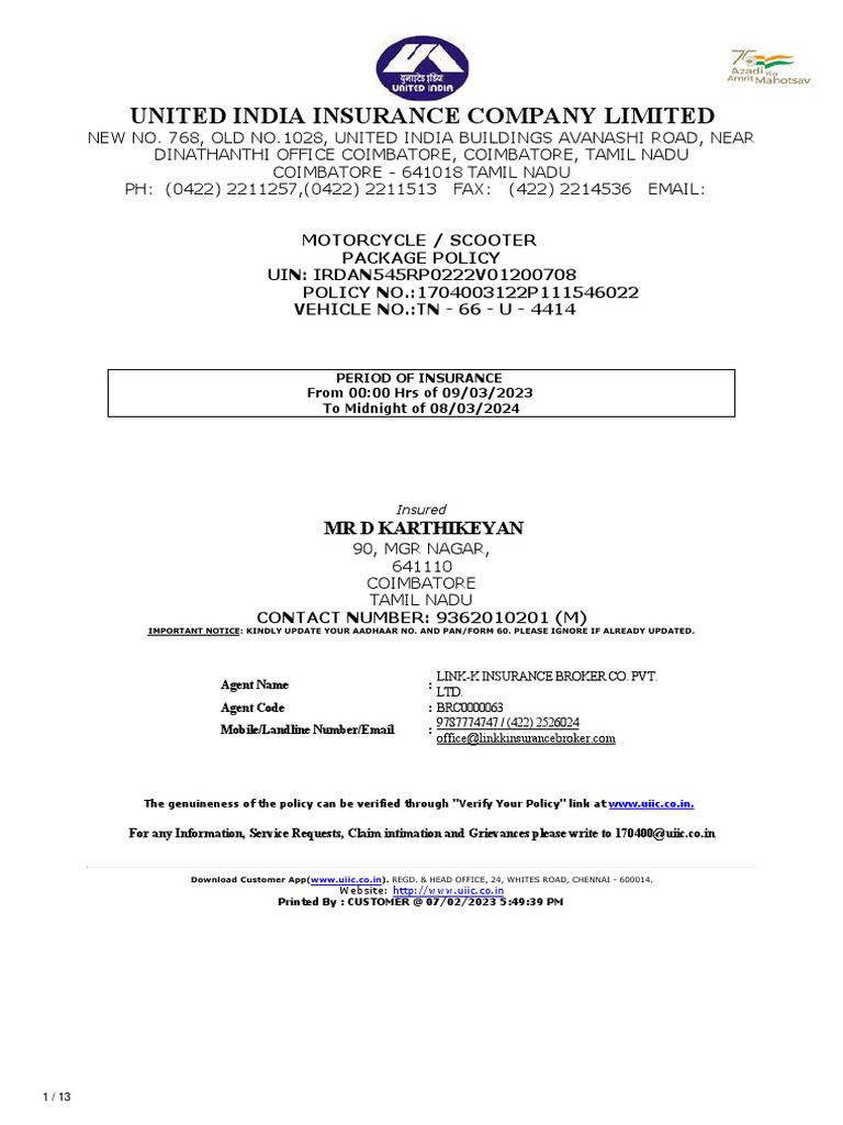 United India Insurance Company Limited | PDF | Indemnity | Insurance