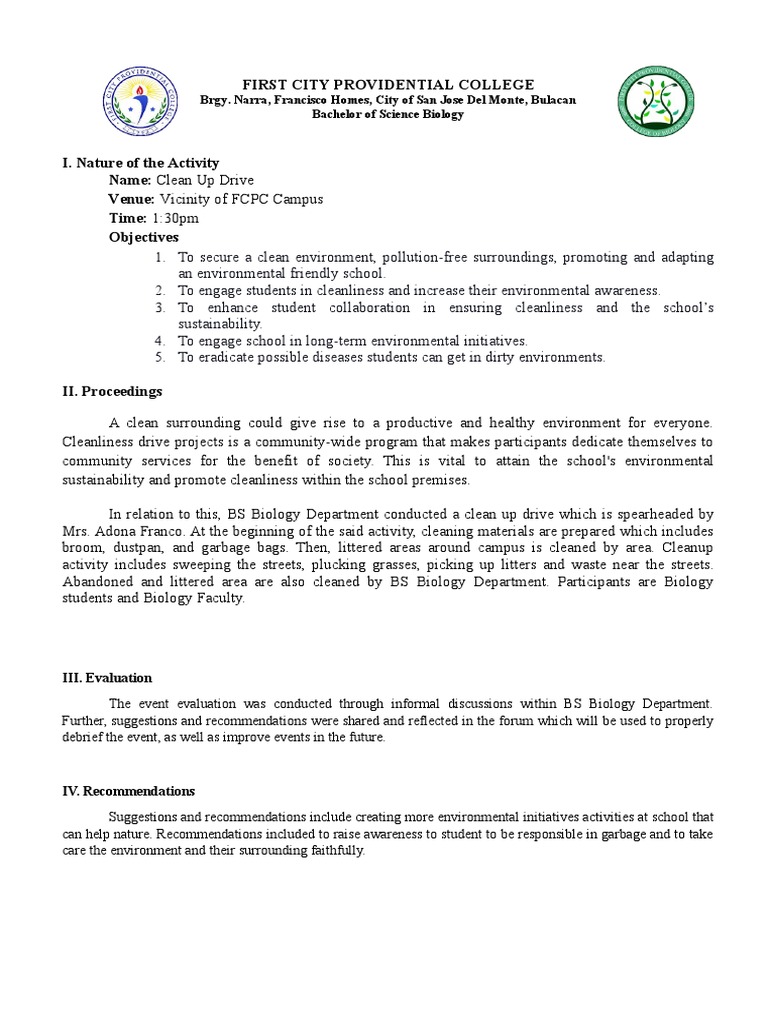 Narrative Report Clean Up Drive | PDF | Natural Environment