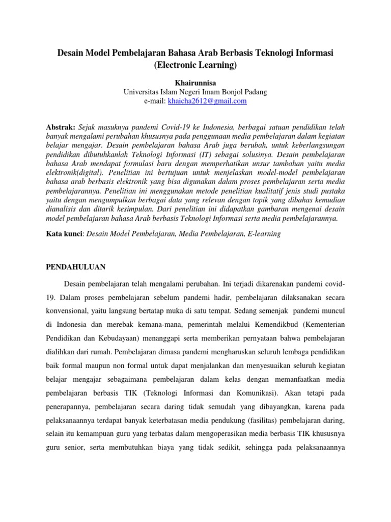 Media Pembelajaran Bahasa Arab Berbasis Elektronik | PDF