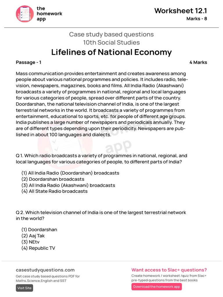 (Worksheet 12.1) - (Lifelines of National Economy) | PDF ...