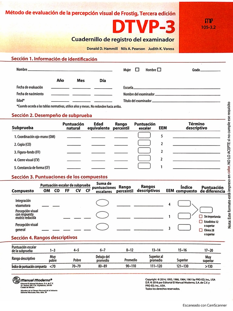 Cuadernillo de Registro Del Examinador FROSTIG | PDF