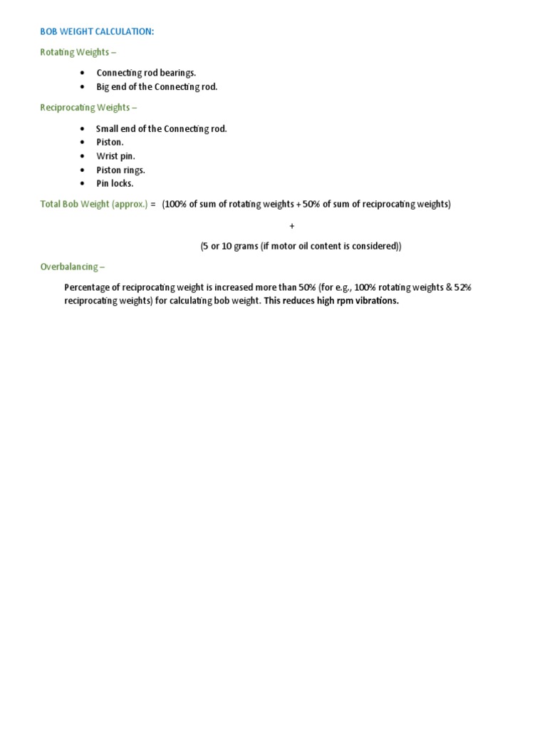 Bob Weight Calculation for Crankshafts | PDF