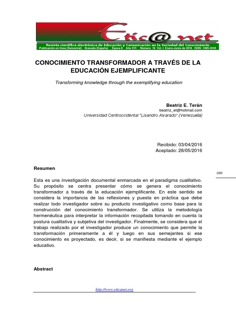 Conocimiento Transformador A Través de La Educación Ejemplificante | PDF | Conocimiento ...