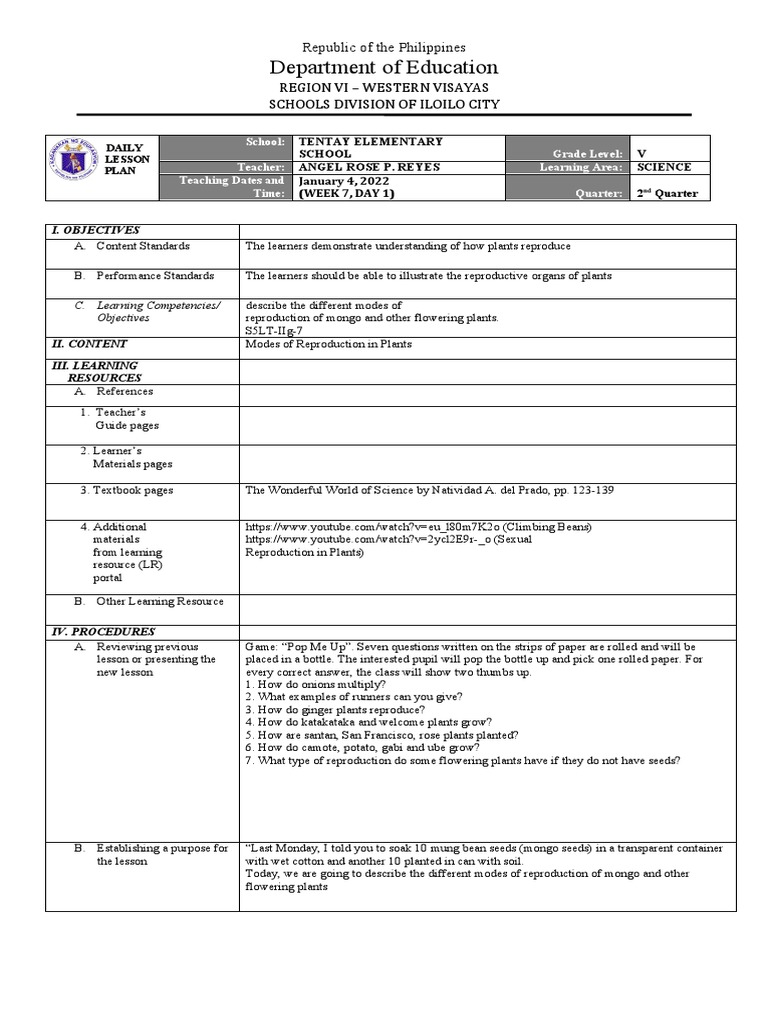 Grade 5 Science: Plant Reproduction Lesson | PDF | Flowers | Seed