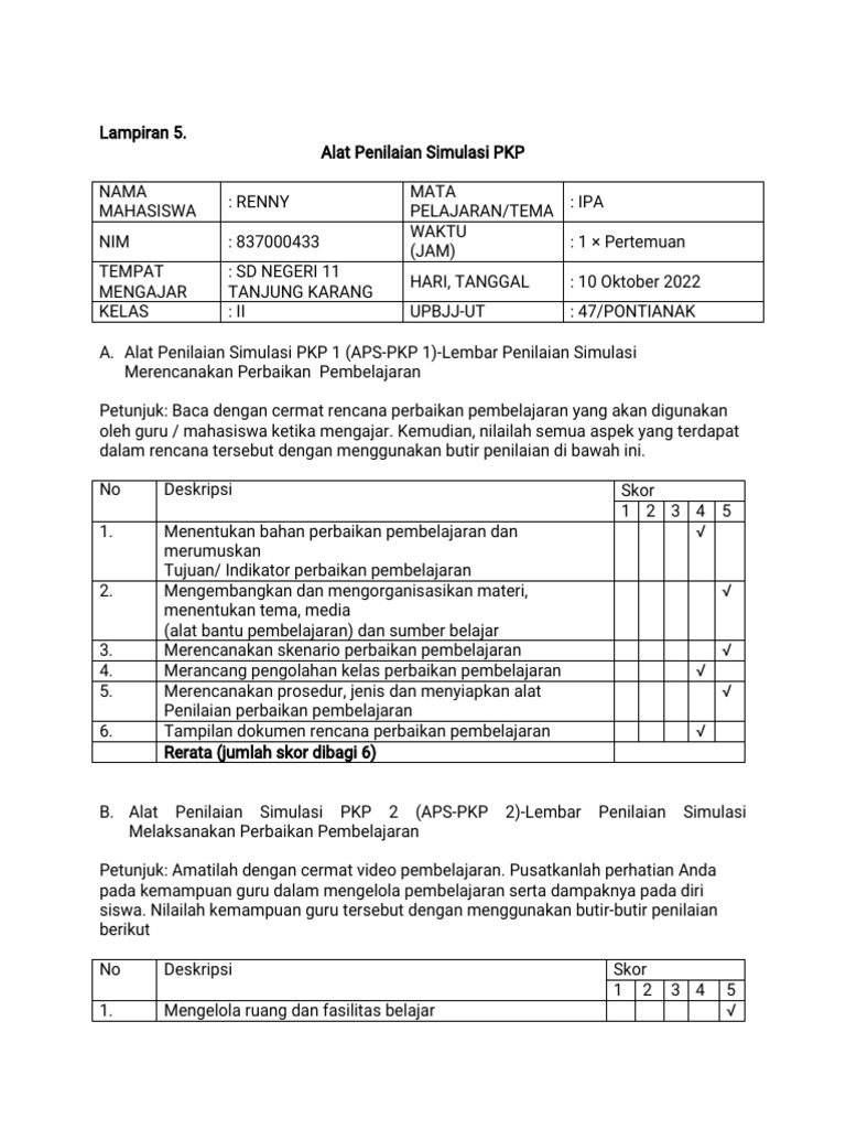 Alat Penilaian Simulasi PKP | PDF