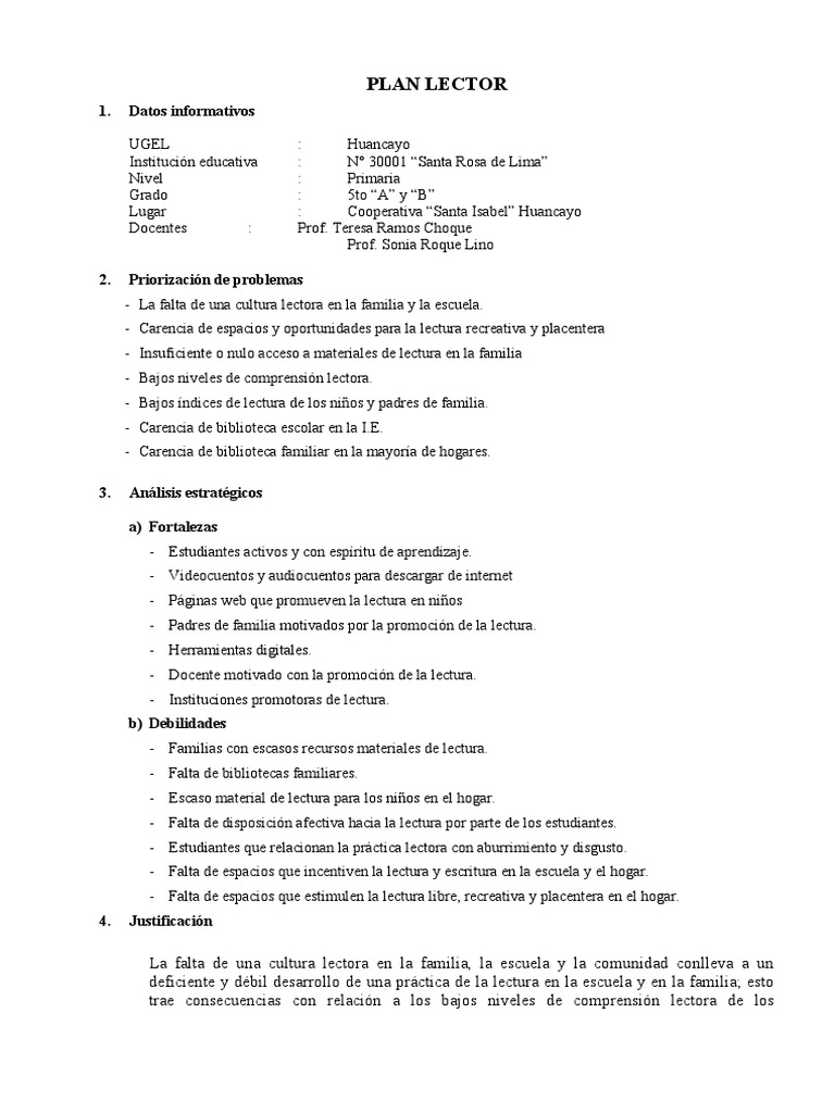 Plan Lector - 5to A - B Plan Lector 2023 | PDF | Comprensión lectora | Aprendizaje