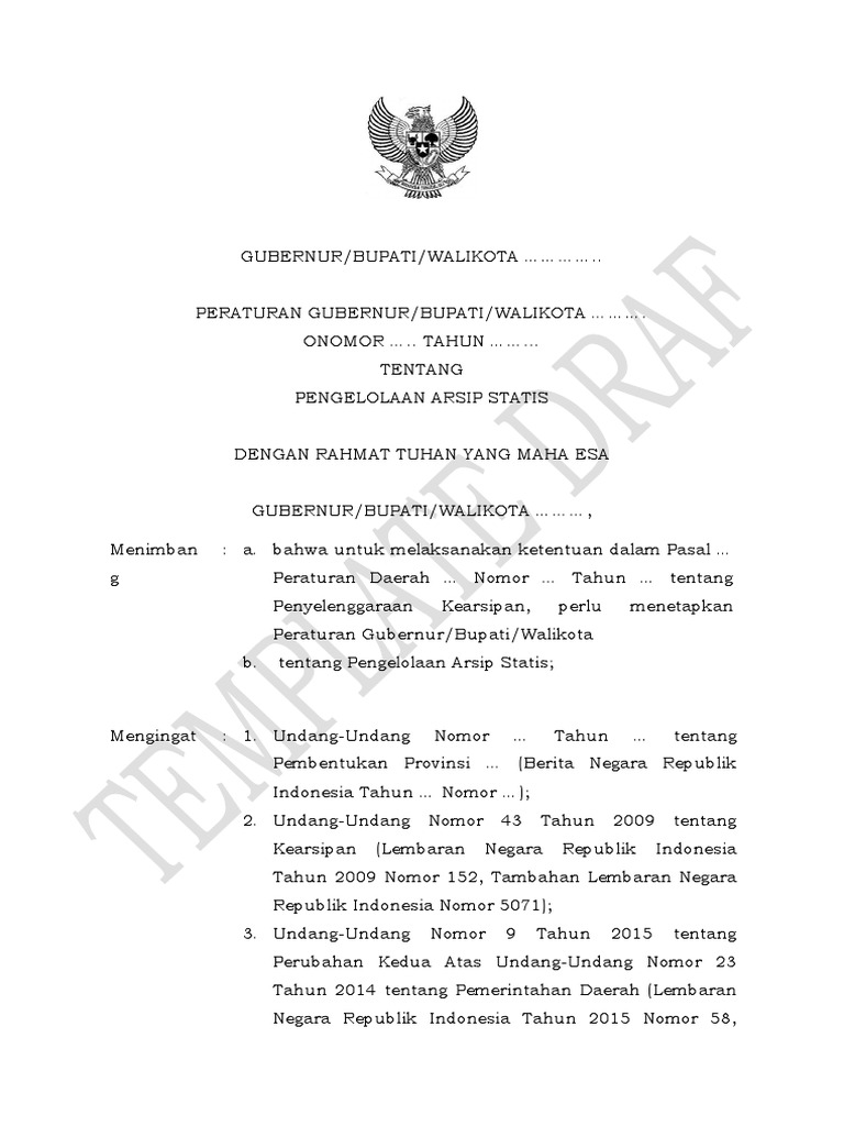 Template Draf Perda Tentang Pengelolaan Arsip Statis | PDF