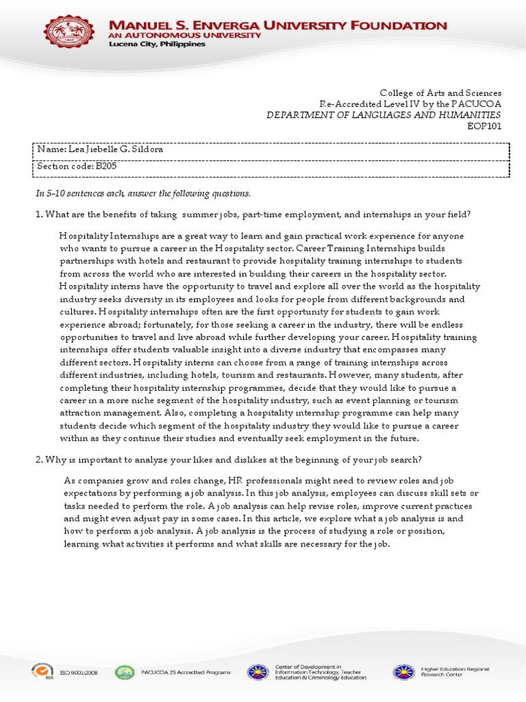 Hospitality Internships & Career Tips | PDF | Résumé | Internship