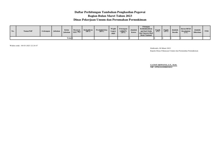 Laporan TPP Maret 2023 Dinas PU | PDF
