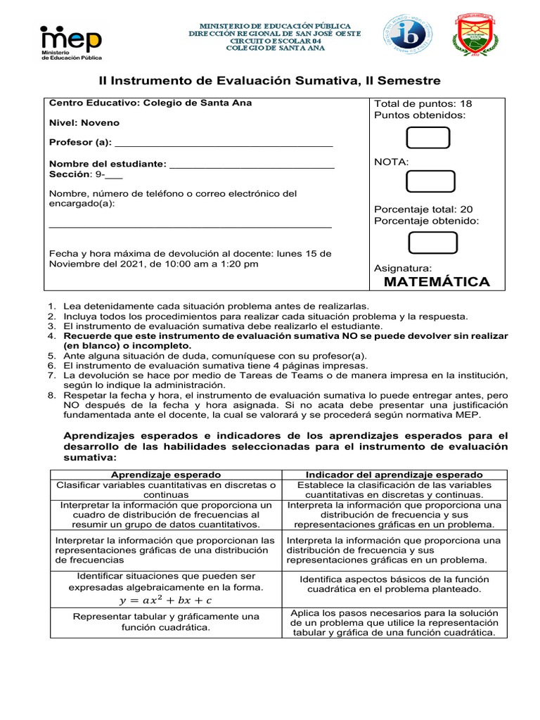 Instrumento De Evaluación Sumativa 2 Iip Noveno Pdf Evaluación 4778