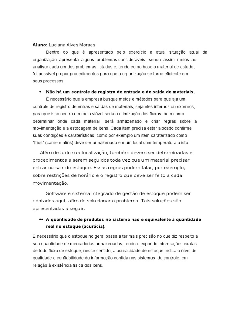 Atividade 1 - Organizar Estoques de Equipamentos UC04 - Luciana A Moraes - PDF | PDF | Produtos ...