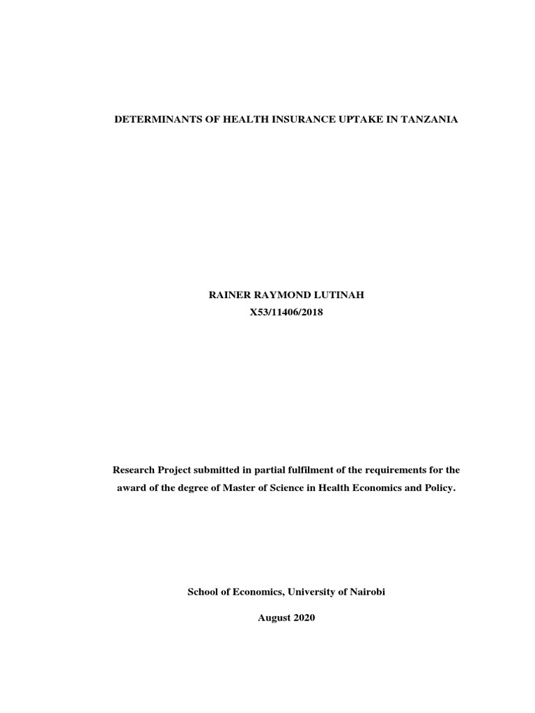 Lutinah - Determinants of Health Insurance Uptake in Tanzania | PDF ...