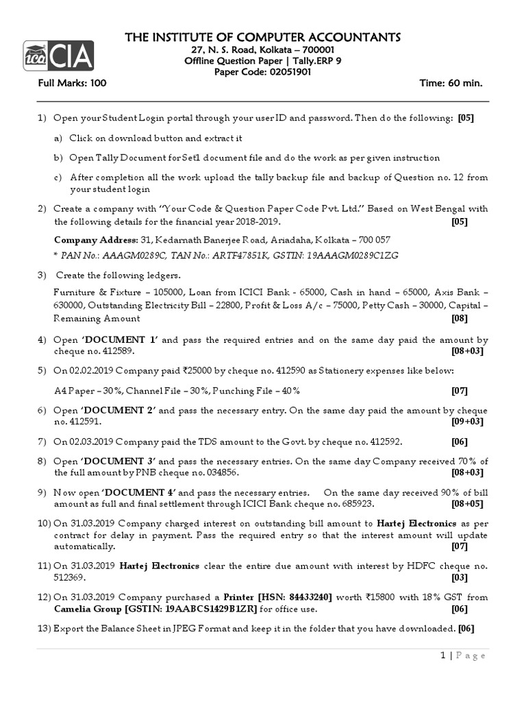 Tally - May'19 - Set 1 | PDF | Cheque | Computing