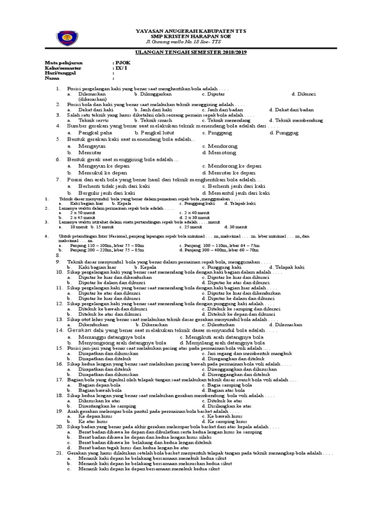 Soal Pjok Kls 9 2018 | PDF