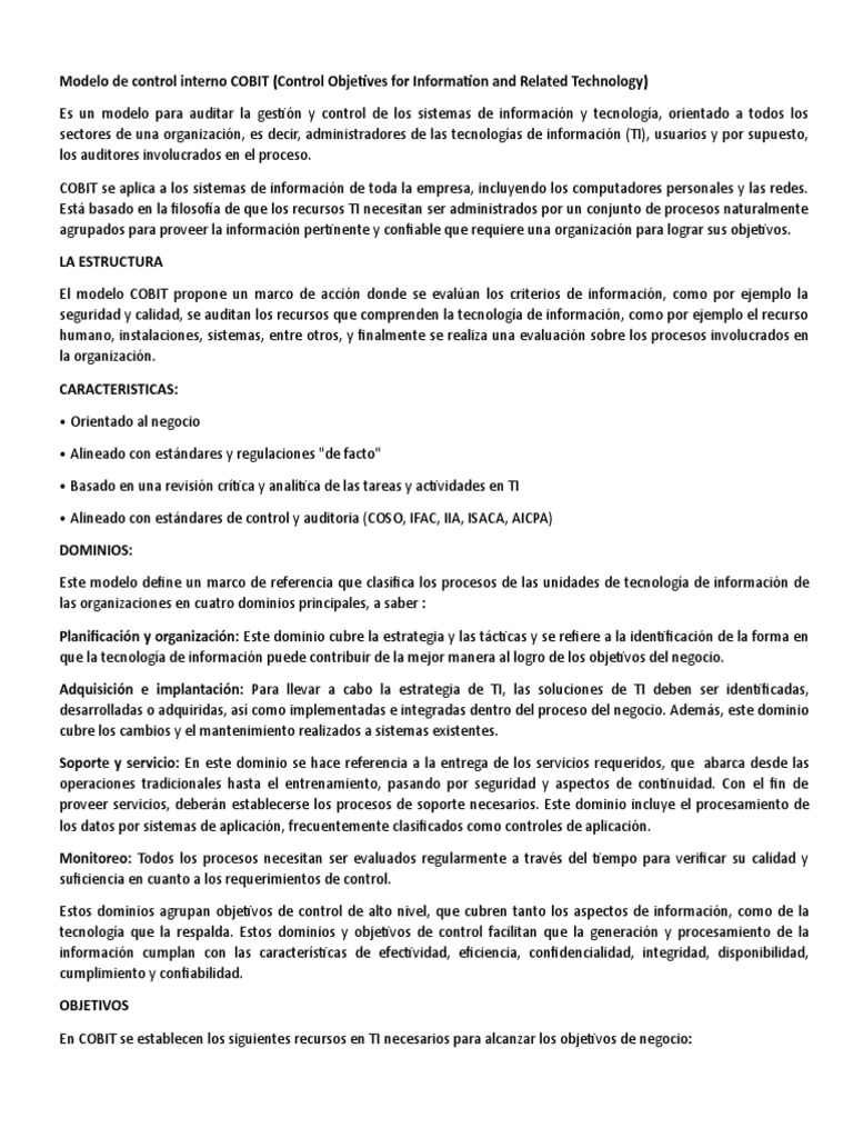 Modelo de Control Interno COBIT | PDF | Cobit | Sistema de informacion