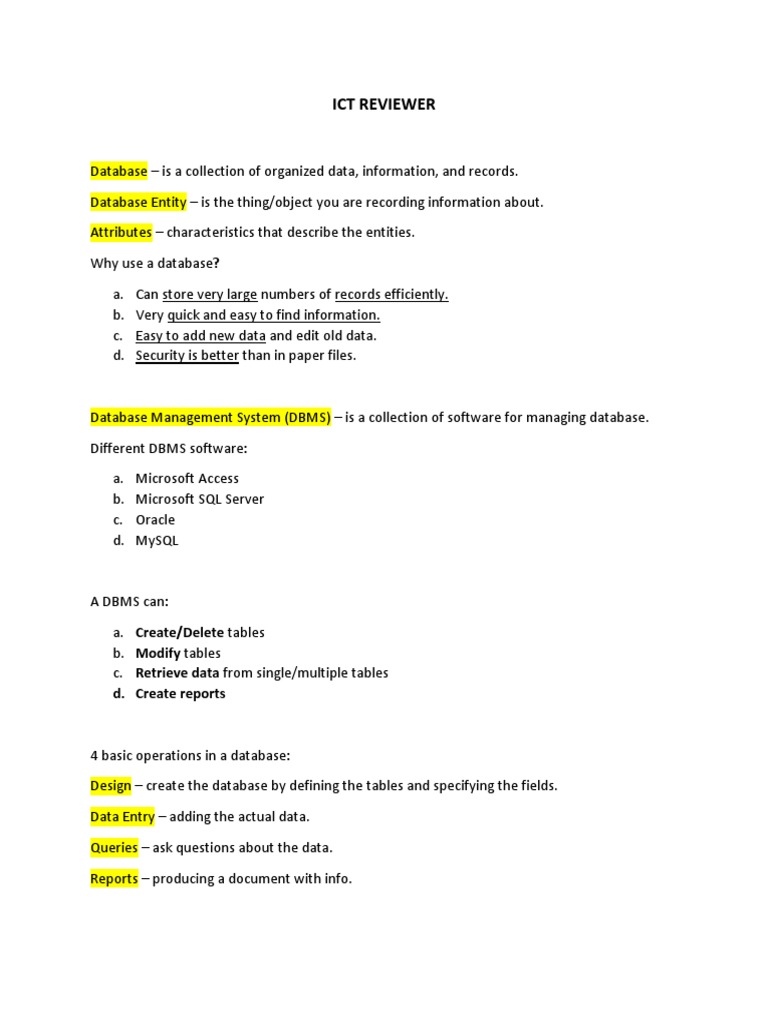 Ict Reviewer | PDF | Databases | Microsoft Access