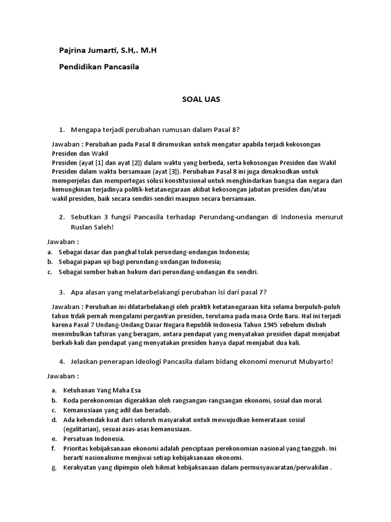 Soal UAS Pancasila Semester 2 | PDF | Sejarah