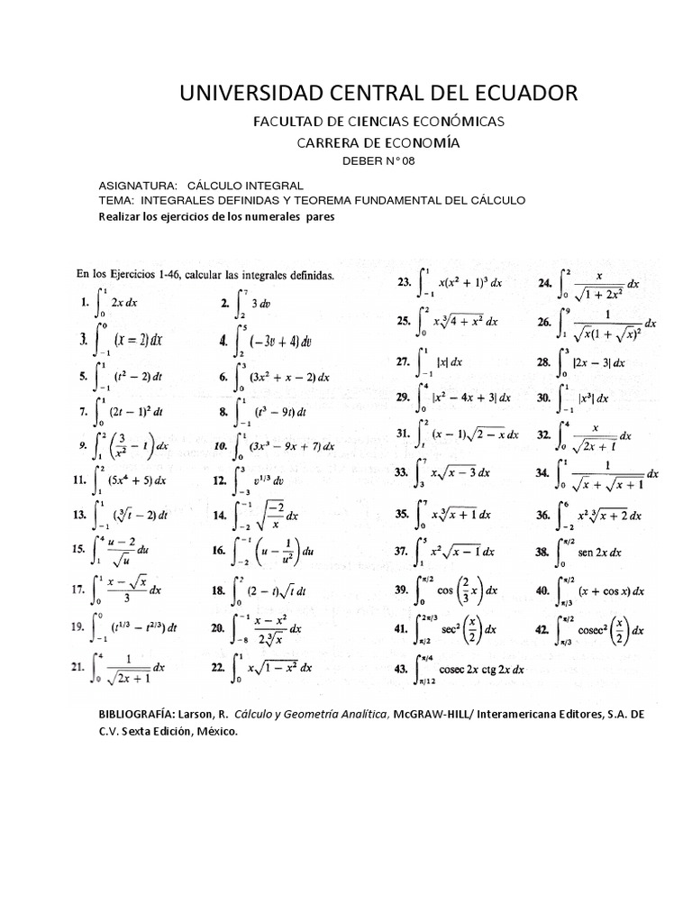 Deber 8 Integrales Definidas | PDF