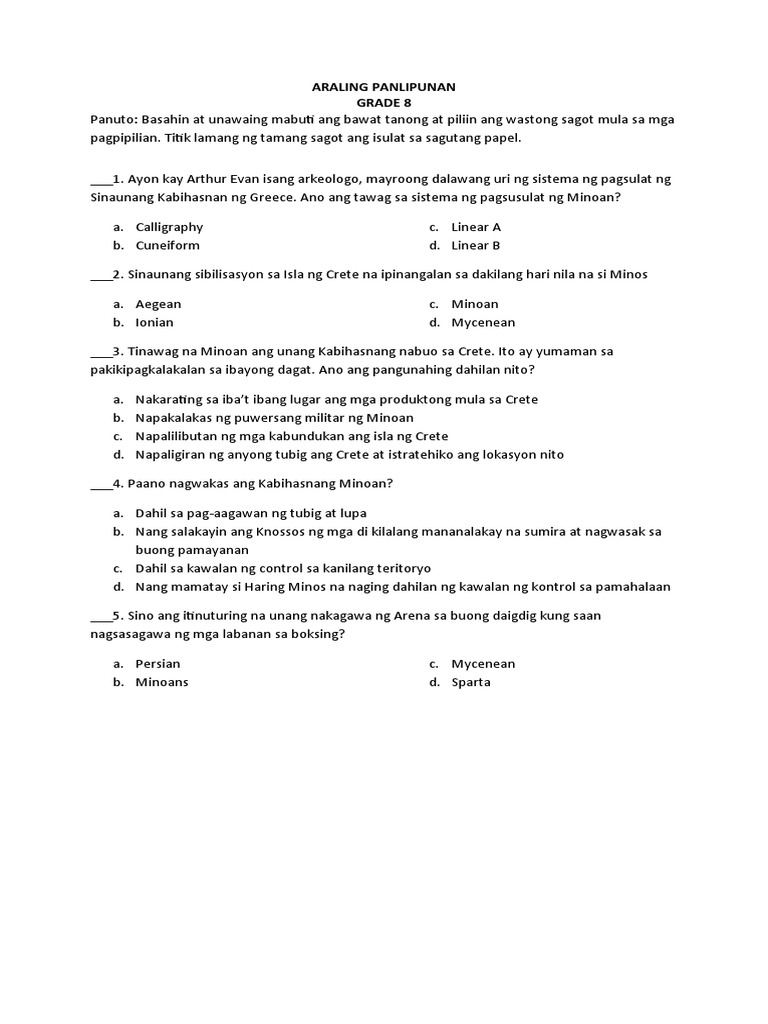 ARALING PANLIPUNAN GRADE 8 | PDF