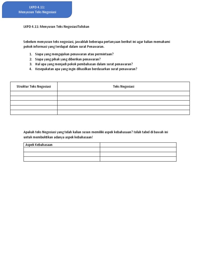 LKPD TEKS NEGOSIASI | PDF