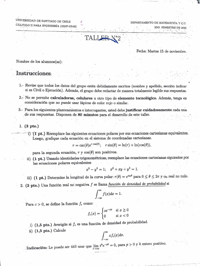 Taller de Cálculo II: Ecuaciones y Probabilidades | PDF