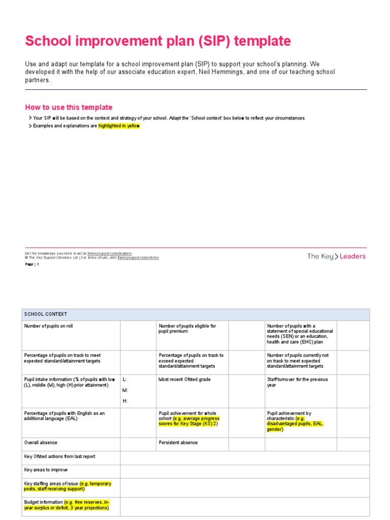 KeyDoc School Improvement Plan Template FGTz49C | PDF