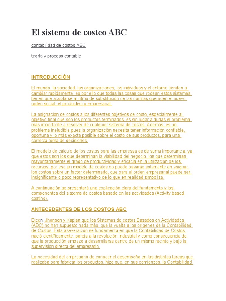 El Sistema de Costeo ABC | PDF | Costo | Contabilidad
