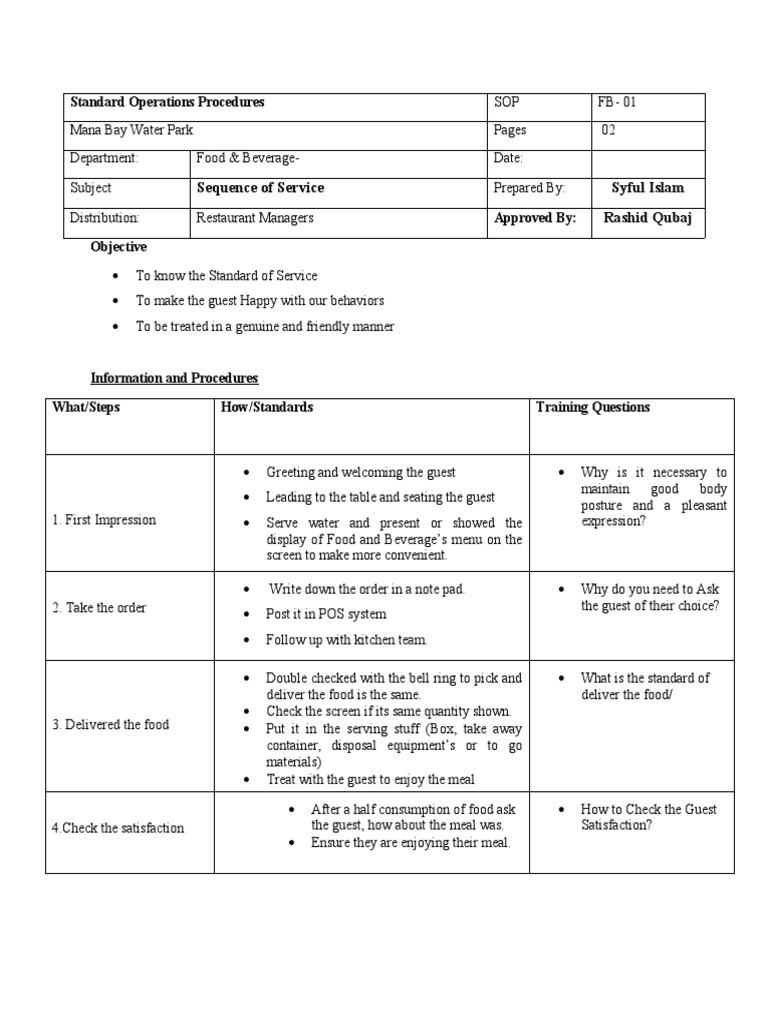 Sop - 1 | PDF | Menu | Food And Drink