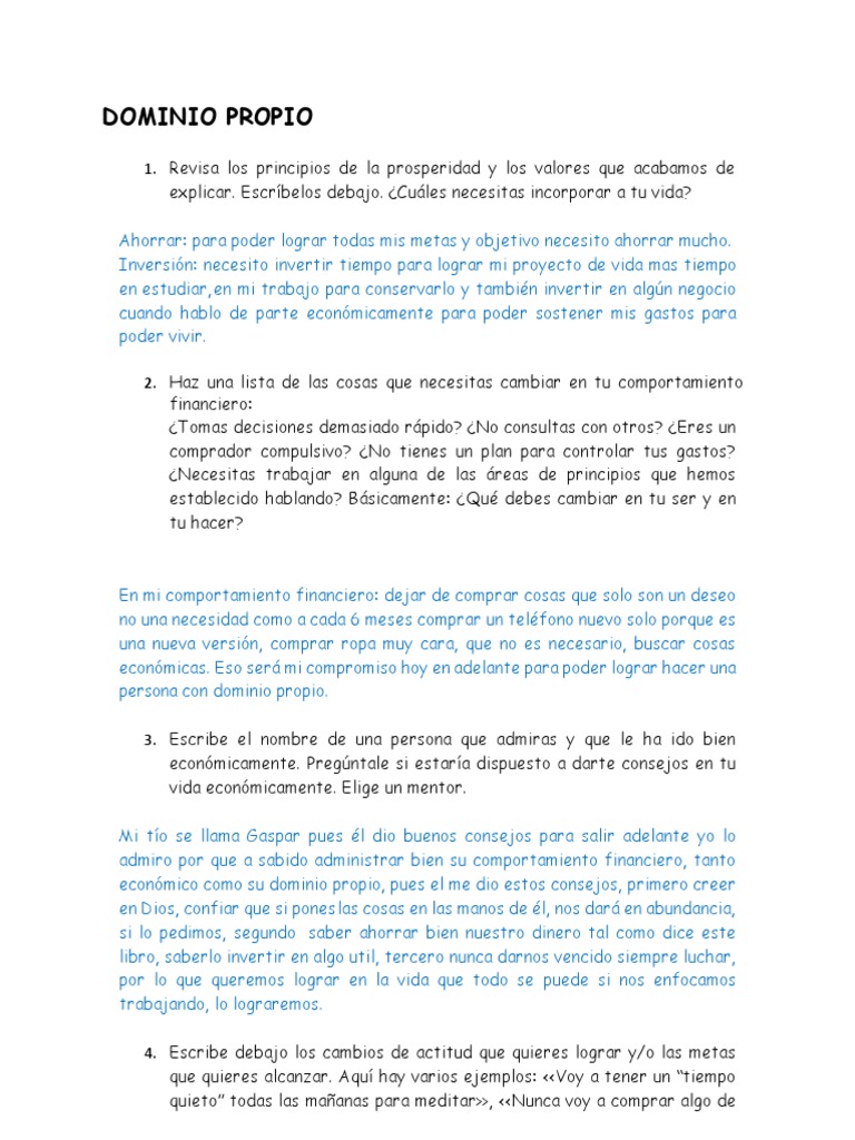 Dominio Propio Tarea | PDF | Crecimiento personal y profesional ...