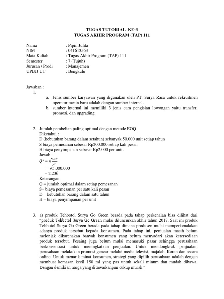 TUGAS TUTORIAL KE 3 Tugas Akhir Program (TAP) 111 | PDF