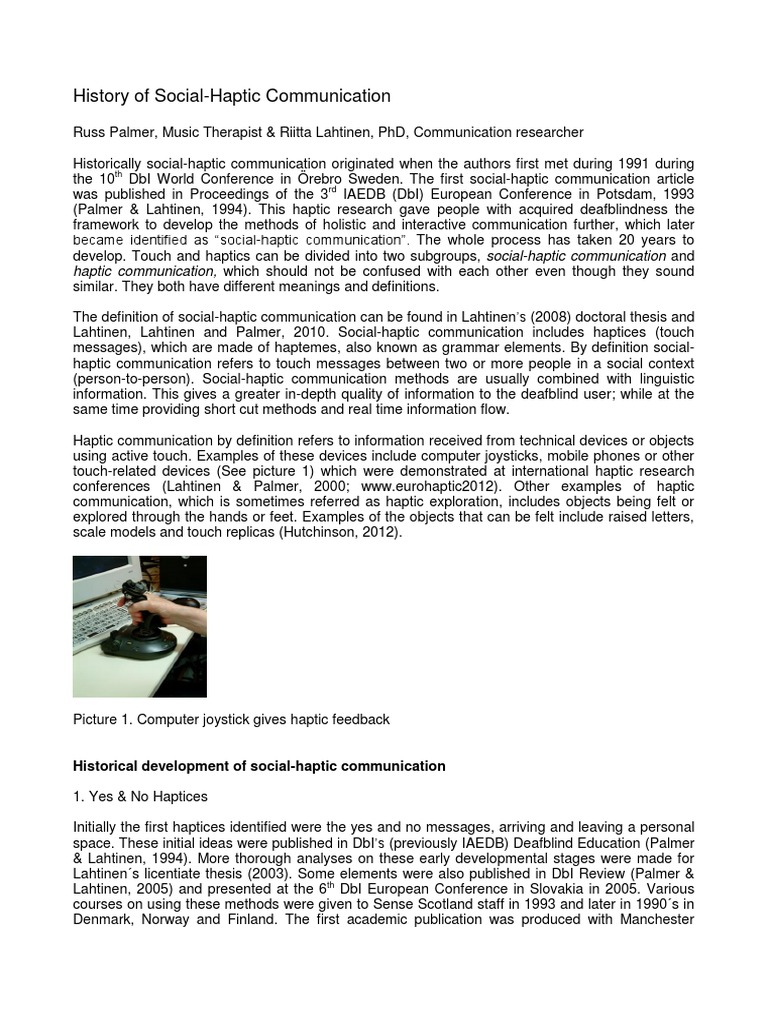 History of Social Haptic Communication - With Examples of Haptics | PDF ...