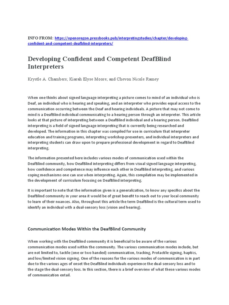 Developing Confident and Competent DeafBlind Interpreters | Download Free PDF | Human ...