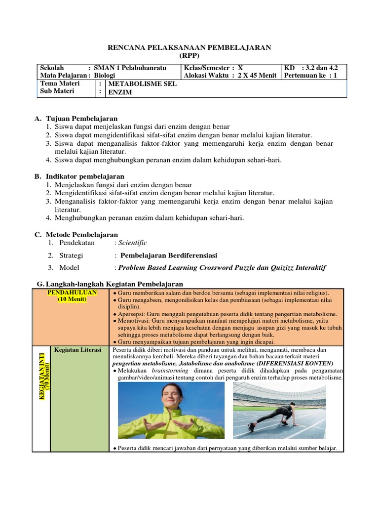 RPP Biologi Materi Metabolisme Enzim | PDF