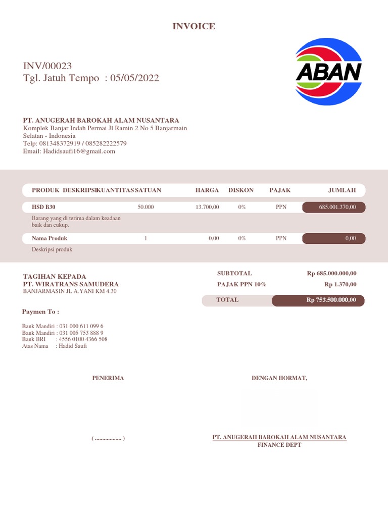 Invoice PT Wiratrans Samudera 2022 | PDF | Pengelolaan Keuangan & Uang