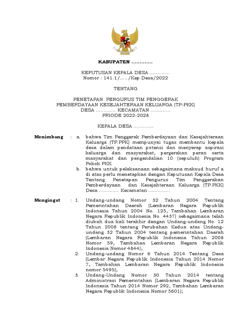 Contoh SK TP-PKK | PDF