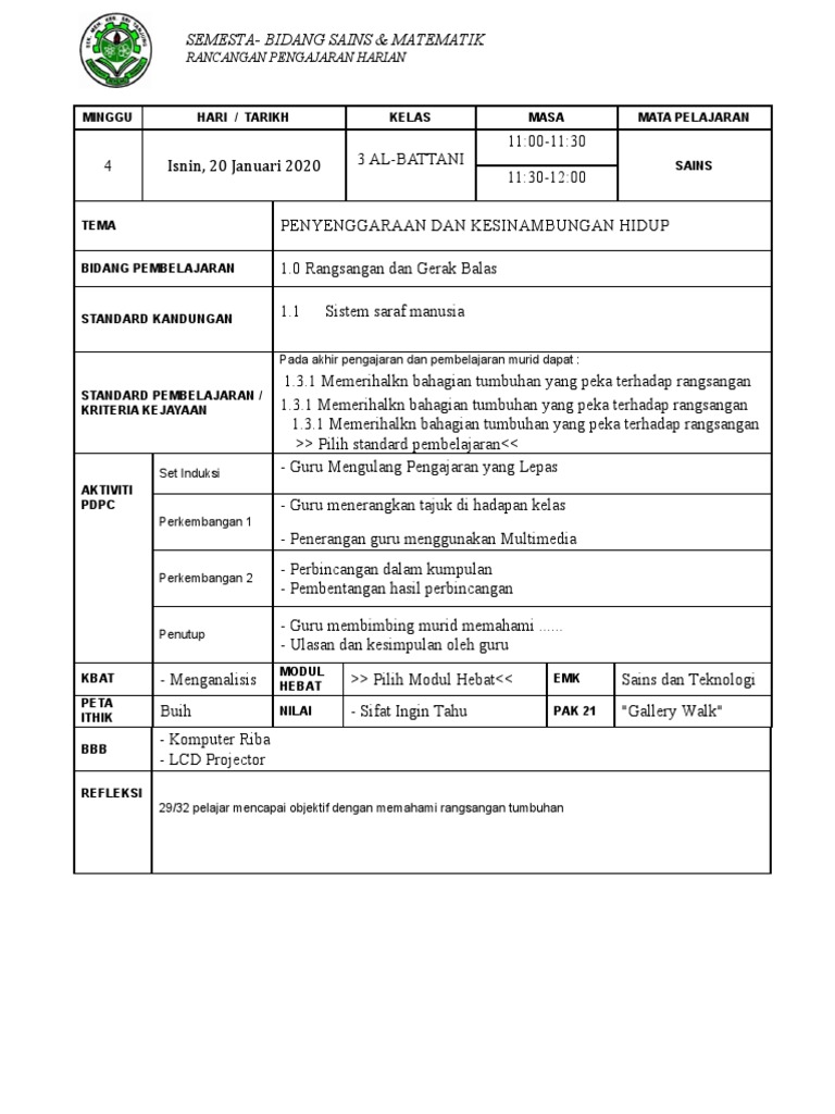Contoh RPH Sains T3 | PDF