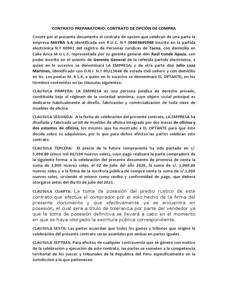 CONTRATO PREPARATORIO | PDF | Derecho privado | Justicia