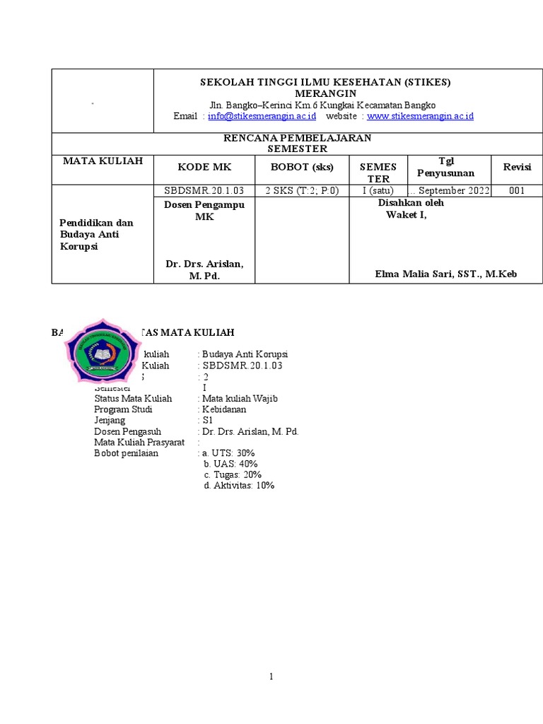 TTM 1. A. Rps-Budaya Anti Korupsi | PDF | Seni