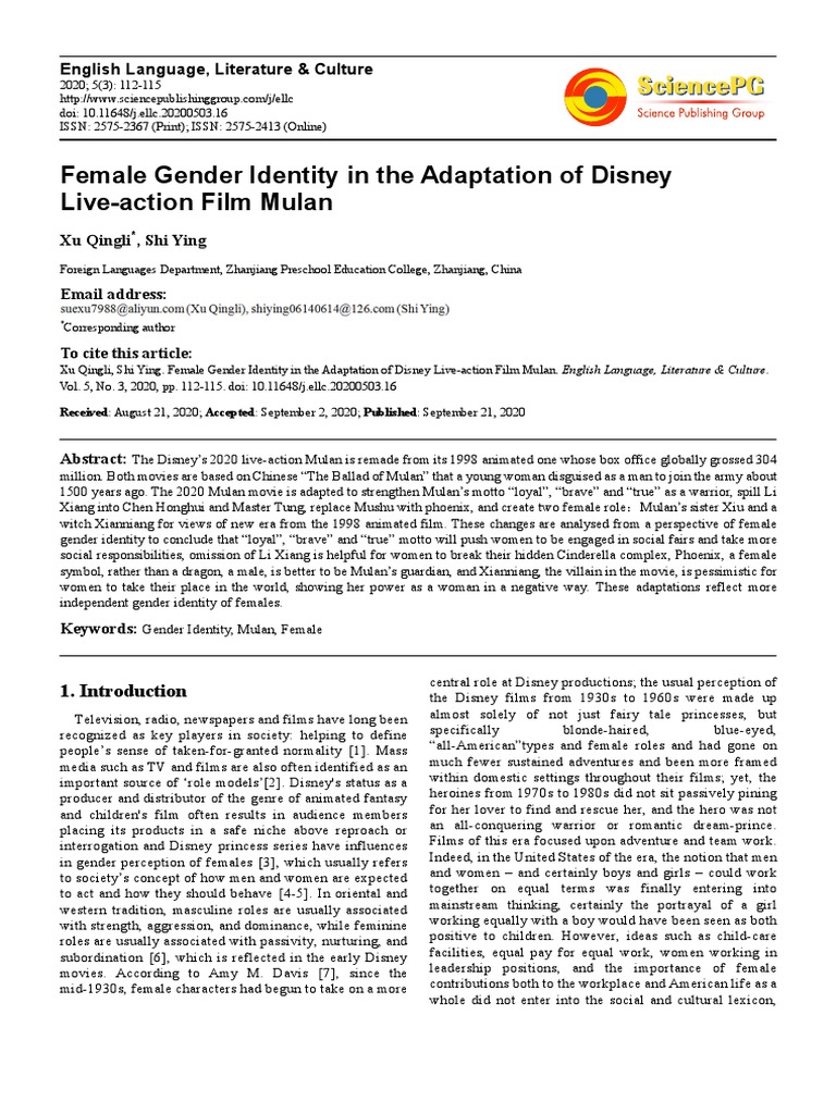 Female Gender Identity in The Adaptation of Disney Live-Action Film ...