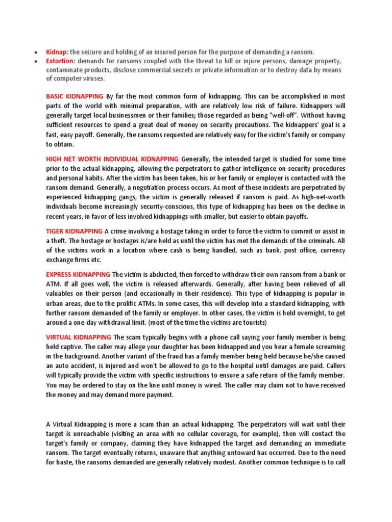 Types of Kidnapping | PDF | Kidnapping | Crimes