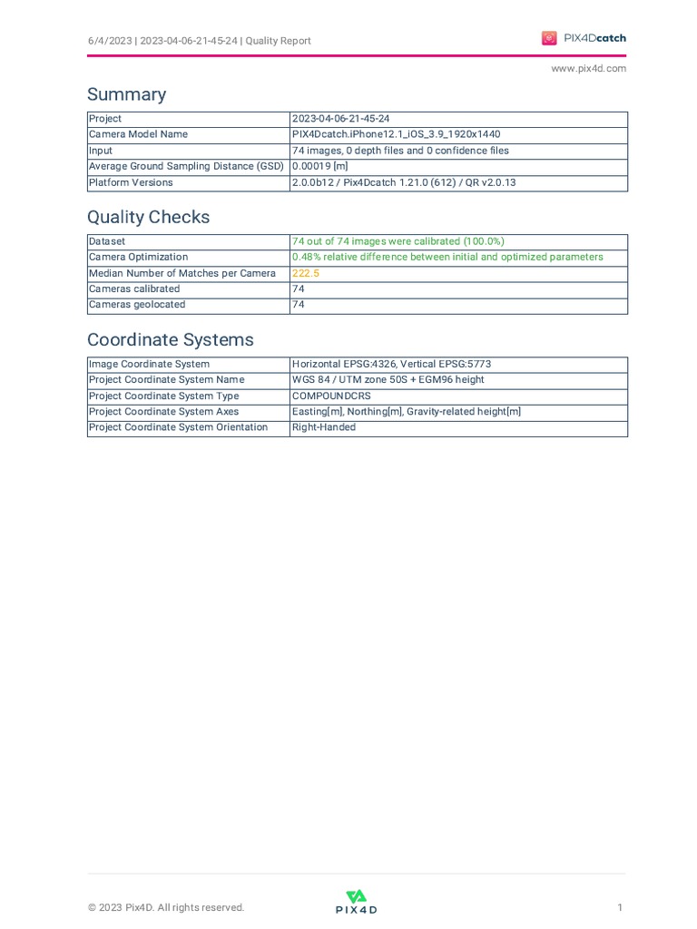 Pix4D Quality Report 140237 | PDF | Imaging | Vision