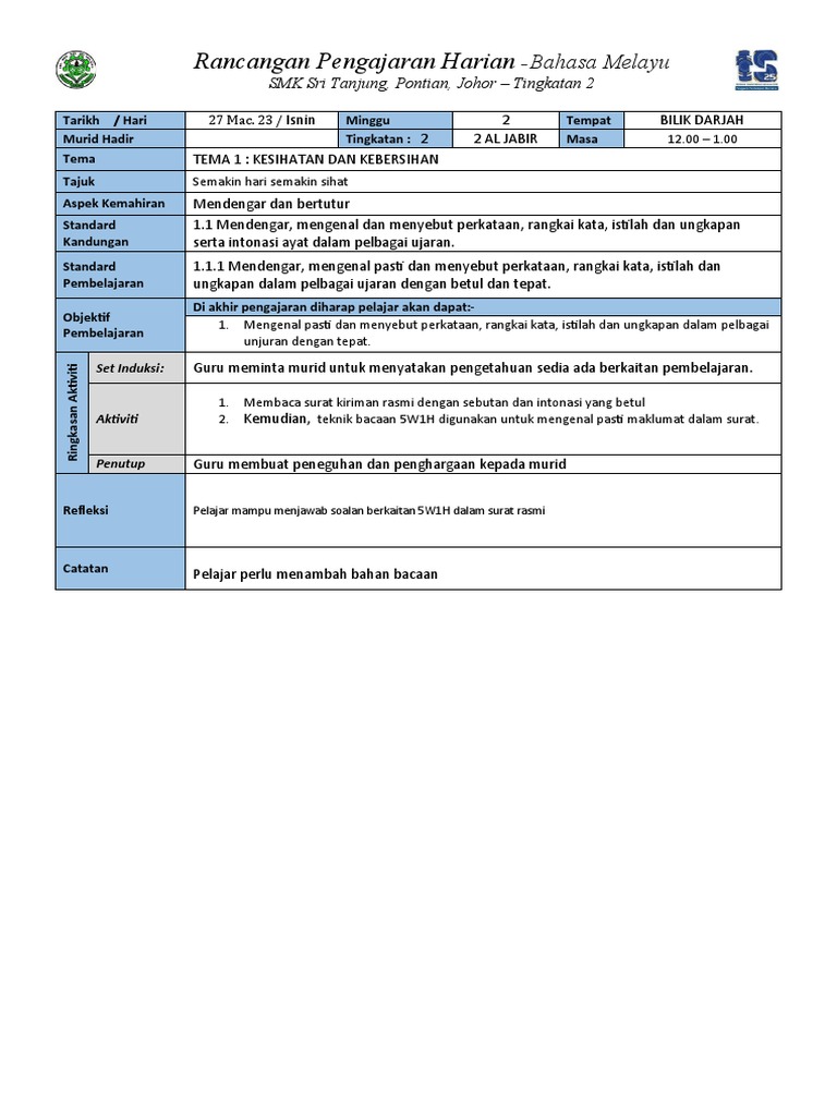 RPH BM Tingkatan 2 | PDF