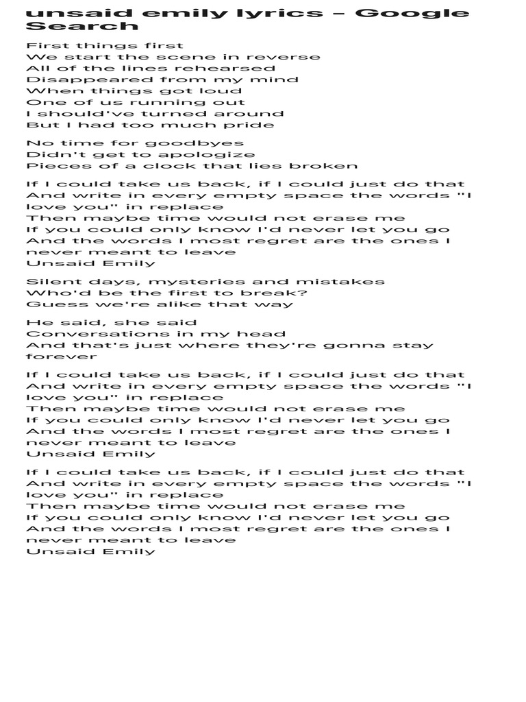 Unsaid Emily Lyrics | PDF