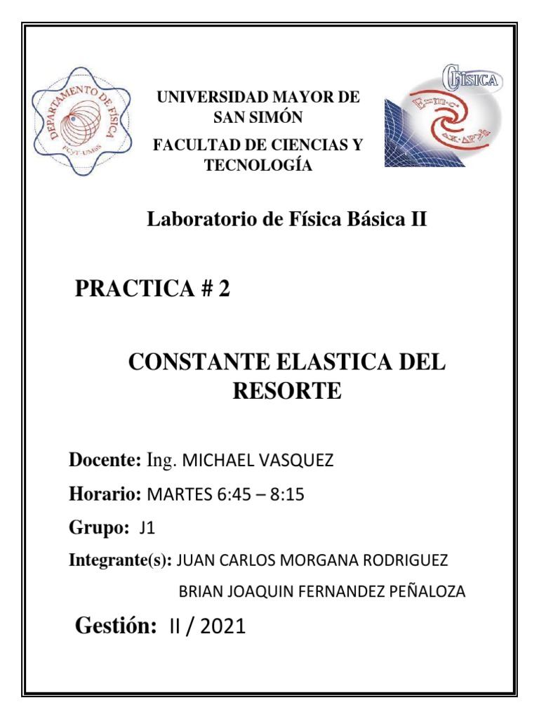 Informe de Constante Elastica Del Resoresor - Te | PDF | Fuerza ...