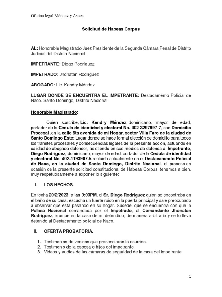 Solicitud De Habeas Corpus Pdf Habeas Corpus Justicia