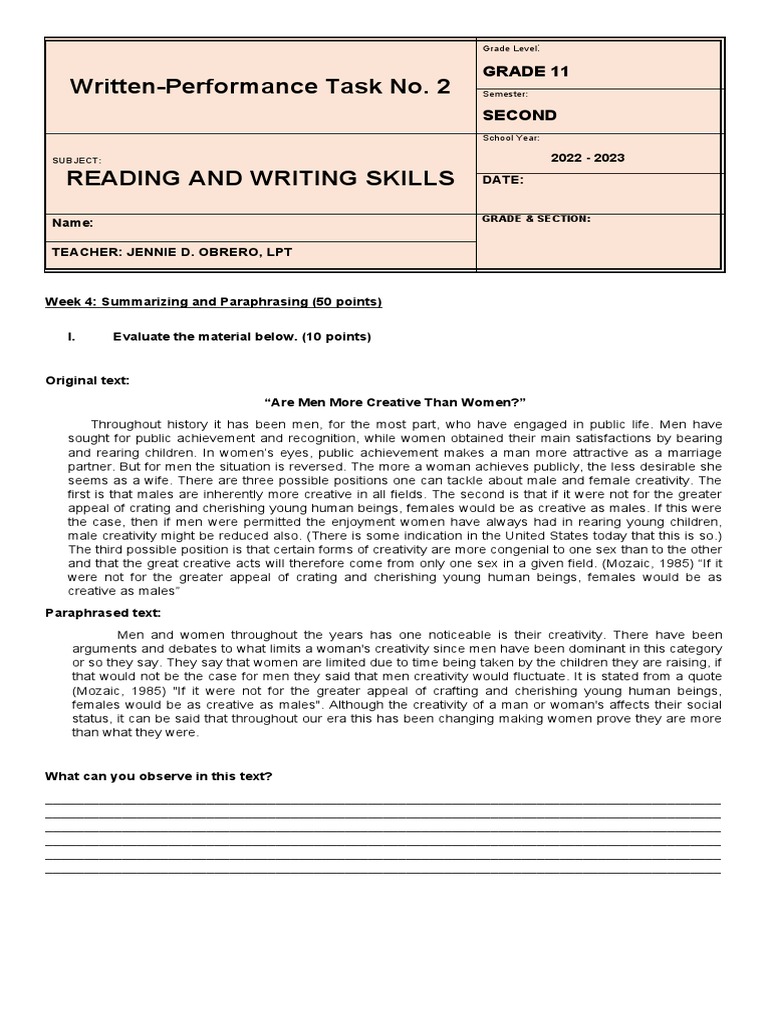 RAWS Written Performance Task No. 2 Template | PDF | Family | Educational Technology
