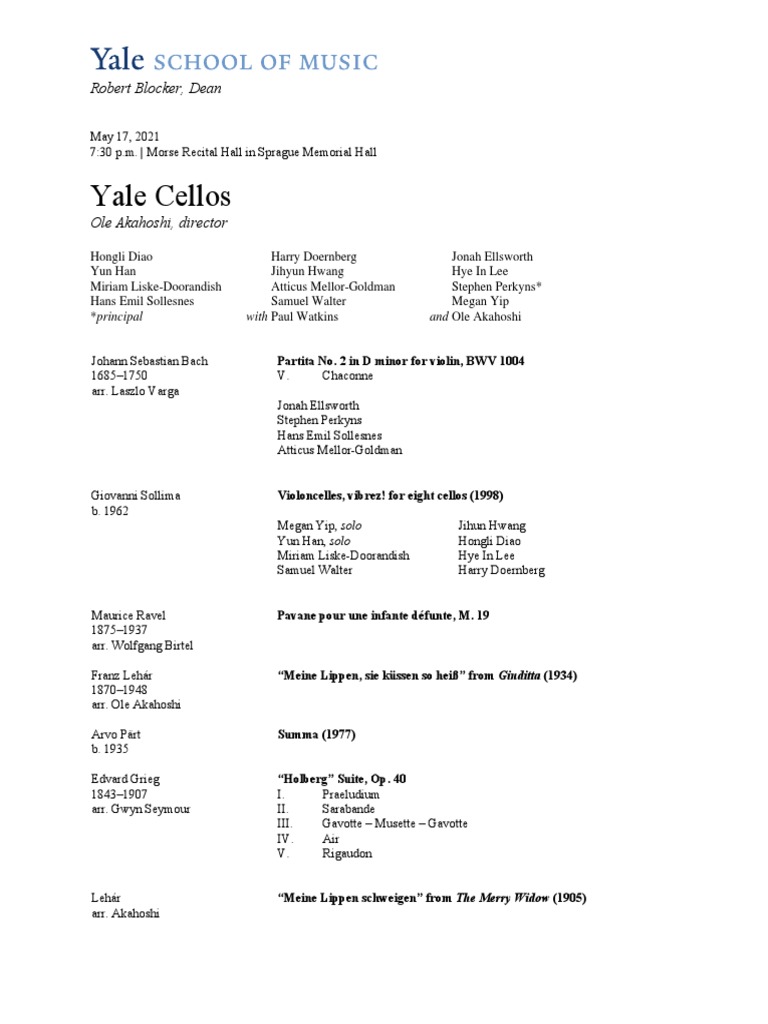 Concierto de Cello en Yale: Bach y Más | PDF | Arte | Clásicos