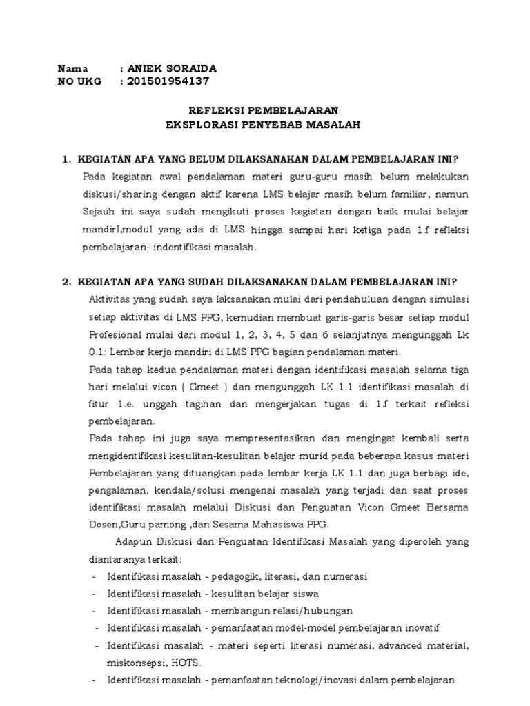2.k. Refleksi Pembelajaran - Eksplorasi Penyebab Masalah | PDF